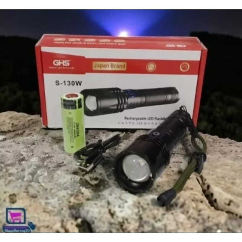 Japan GHS S-130W Rechargeable Flashlight Zooming Torchlight Long Range ...