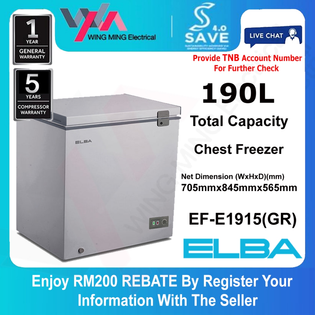[ Save 4.0 ] ELBA 190L Chest Freezer Refrigerator 1 Door/Peti Beku 1 ...