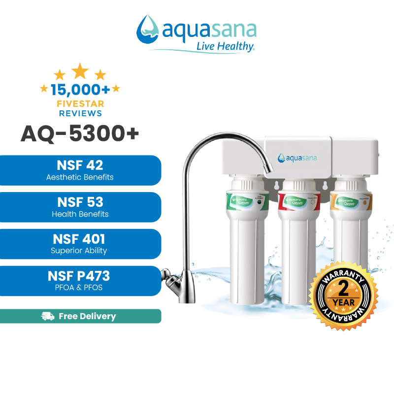 AQUASANA AQ-5300+CT Under Sink/Counter Top Water Filter Water Purifier - (4 NSF Std, 2 Years ...