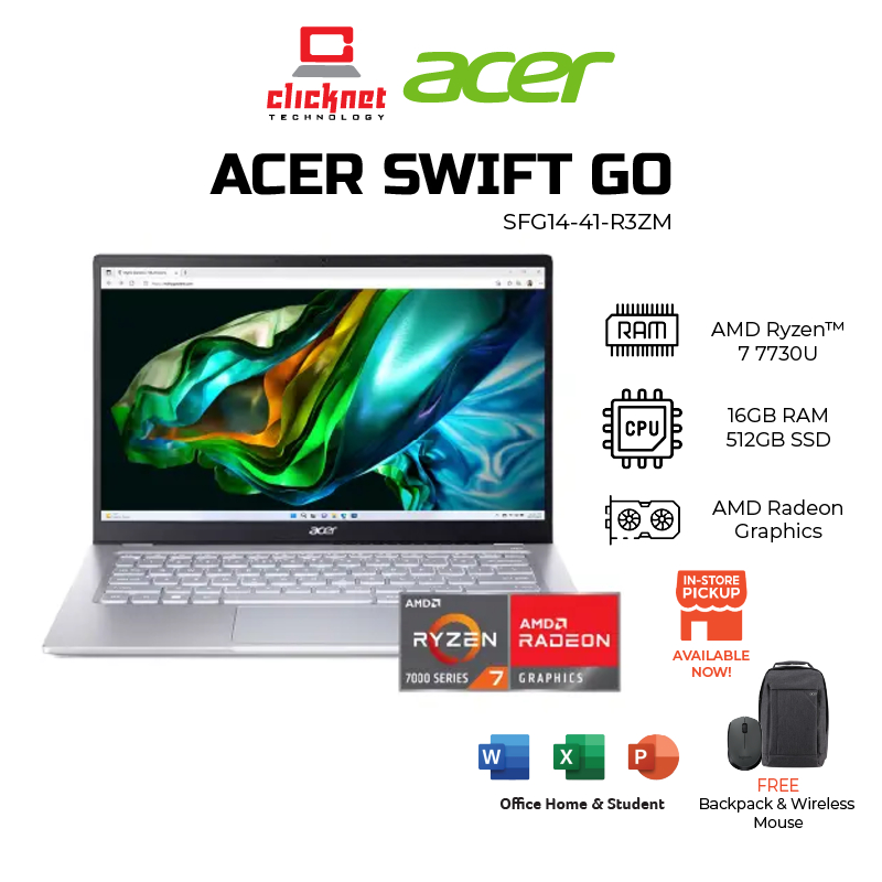 ACER SWIFT GO SFG14-41-R3ZM LAPTOP (R7-7730U, 16GB RAM, 512GB SSD, AMD ...