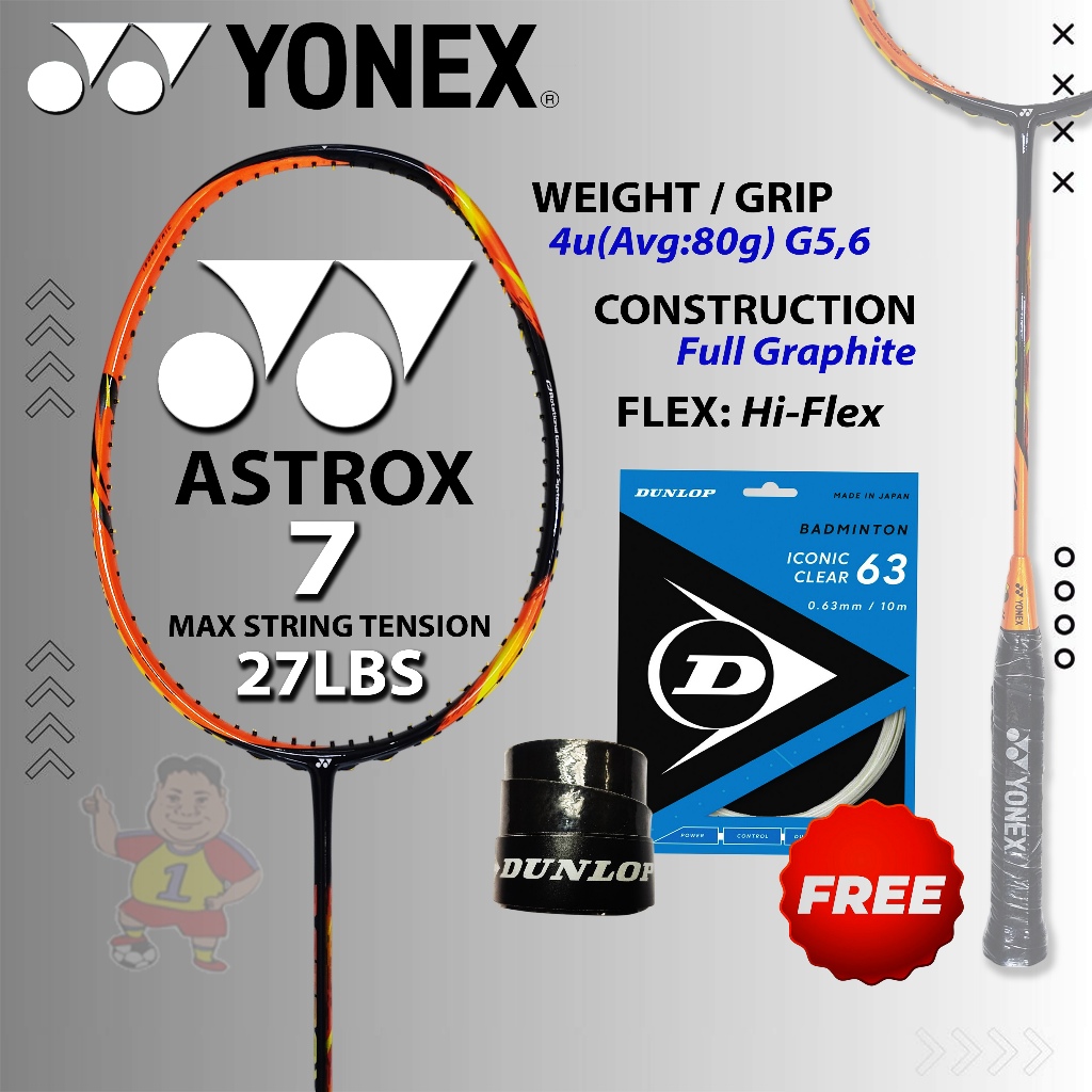 Yonex Badminton Racket Astrox 7 4U Max Tension 27 lbs (Free String+Grip ...