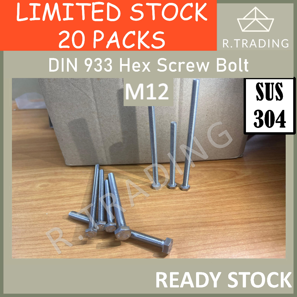 LIMITED STOCK – 20 PACKS [M12] 10PCS Hex Bolt Screws SUS 304 – DIY ...