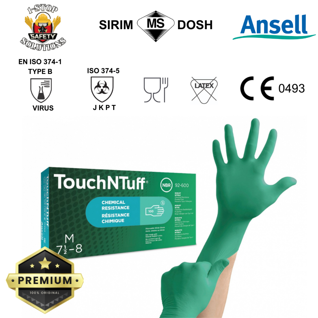 Ansell TouchNTuff 7g Disposable Powder Free Nitrile Glove Food Grade ...