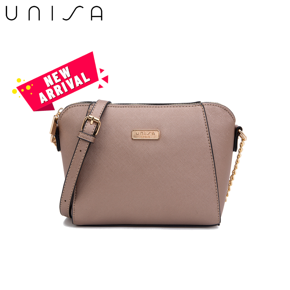 UNISA Saffiano Sling Bag With Metal Chain Strap (Black/Khaki/Bronze ...