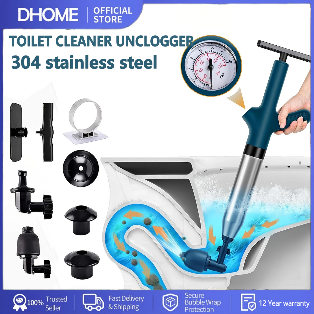 Stainless Steel Toilet Plunger High Pressure Air Drain Pipe Blaster 8 ...