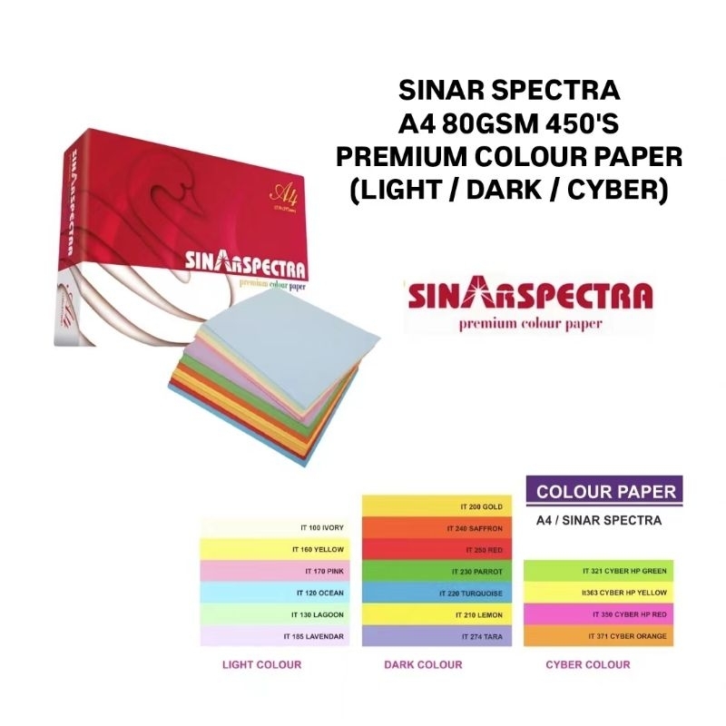 (1REAM) SINAR SPECTRA A4 Premium Colour Paper | 80GSM | 450SHEET | 颜色纸 ...