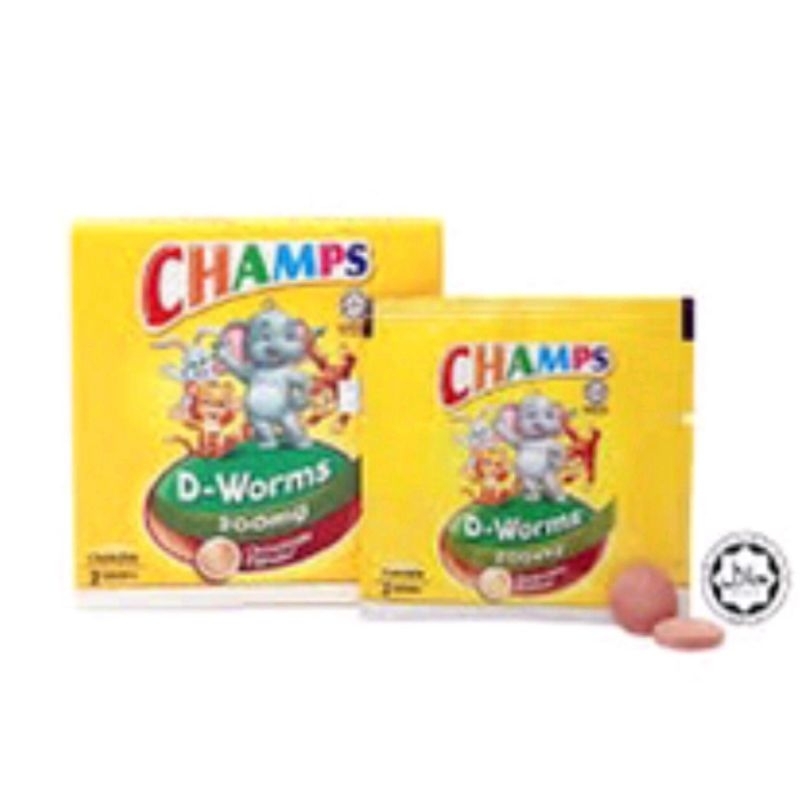 CHAMPS D-WORM 6 CHEWABLE TAB 200MG 2'S (CHOCOLATE) | Shopee Malaysia