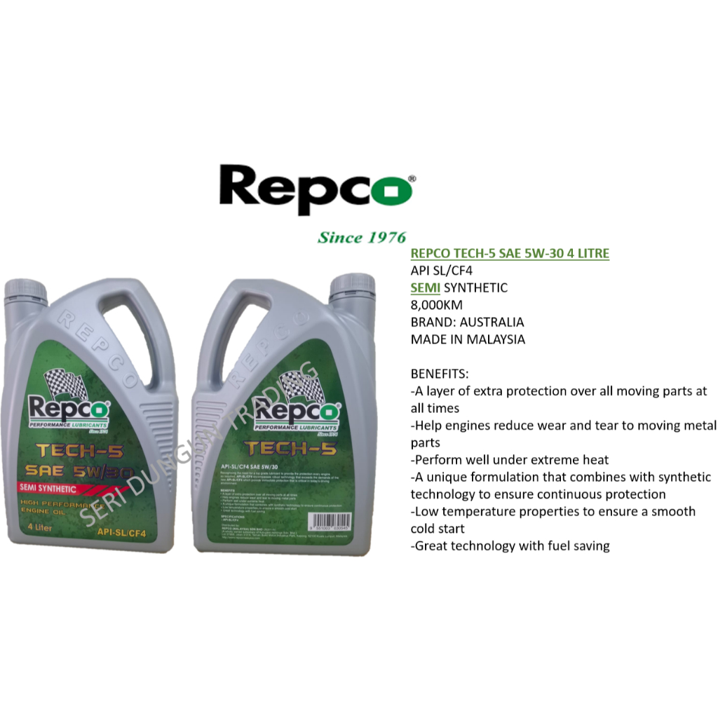 REPCO TECH 5 SAE 5W30 4L SEMI 8,000 KM (BRAND AUSTRALIA) | Shopee Malaysia