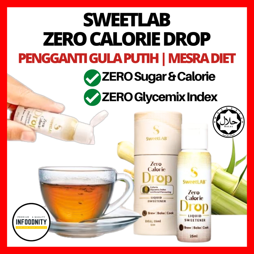 SWEETLAB Zero Calorie Drop (25ml) Liquid Sweetener Pengganti Gula Cair Pemanis Keto Diet Sihat ...