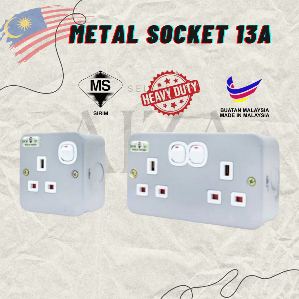 (SIRIM) 13AMP Metal Socket 13A Metal Clad Switched Socket BESI DOUBLE SWITCH SOCKET / DOUBLE ...
