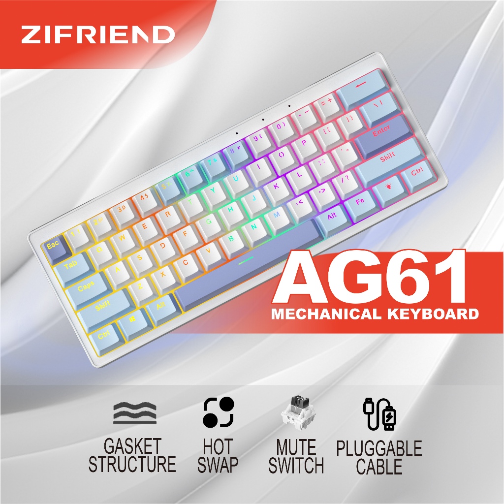 ZIFRIEND AG61 Mechanical Keyboard 61 Keys Gaming Keyboard Small ...