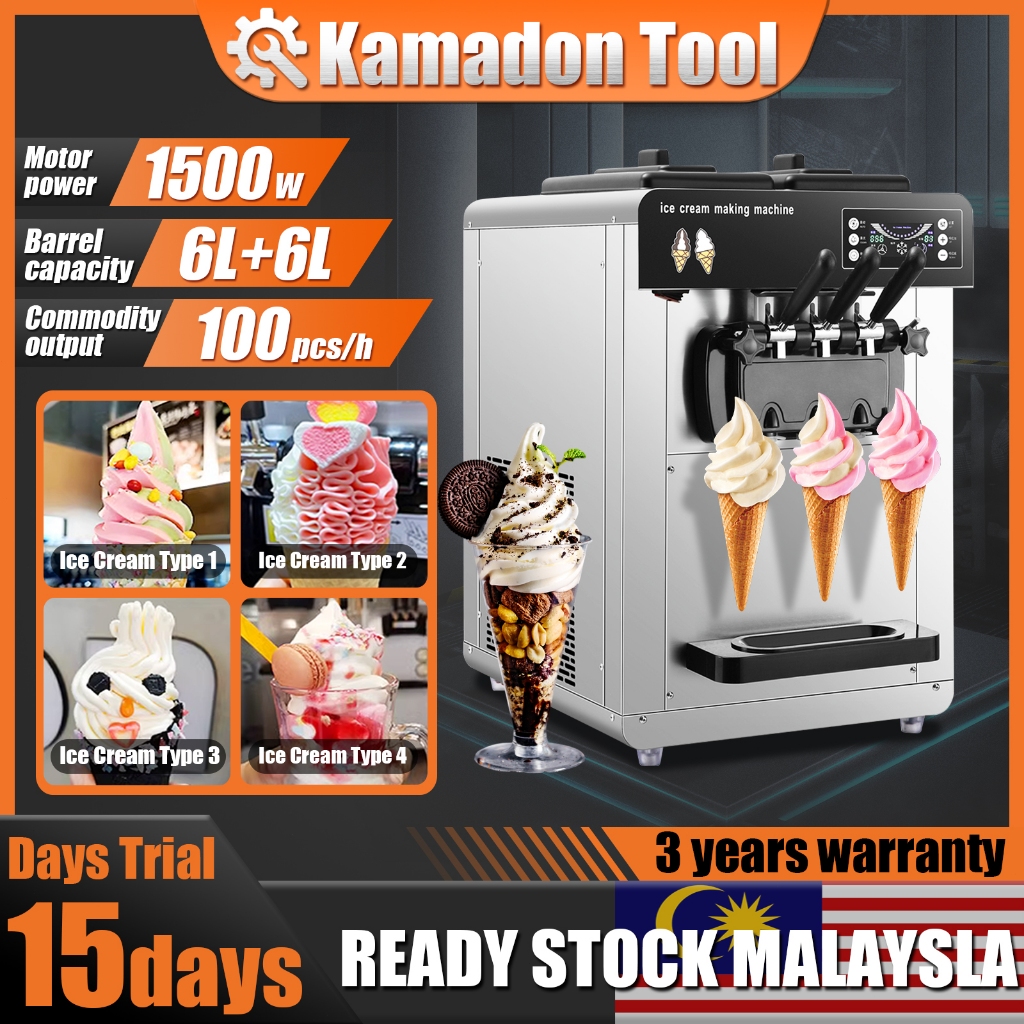 1500W 3 Flavour ice Cream Machine Maker 12L Stainless Steel body ...
