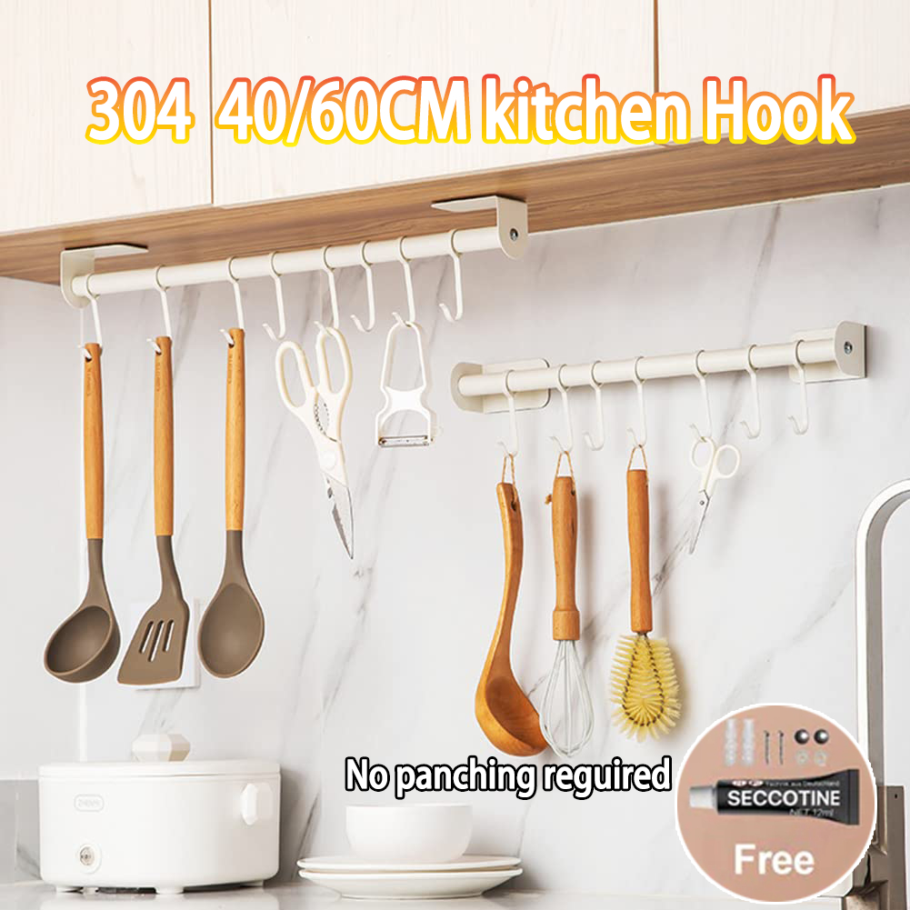 Kitchen Hook Hanging Free Punching Rod Rack Multi-functional Storage ...