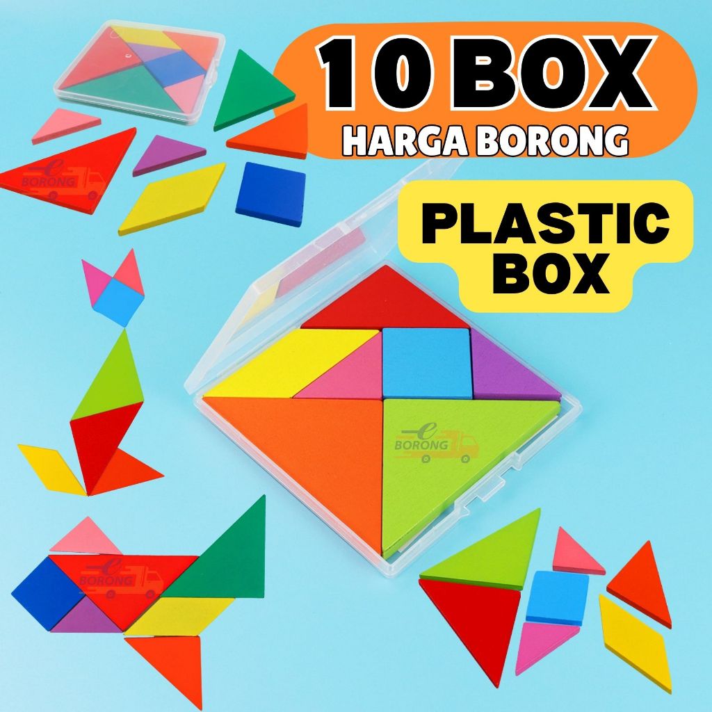 BORONG【10 Box】PLASTIC BOX Tangram IQ Puzzle Kids Early Learn Educational Goodies Doorgift ...