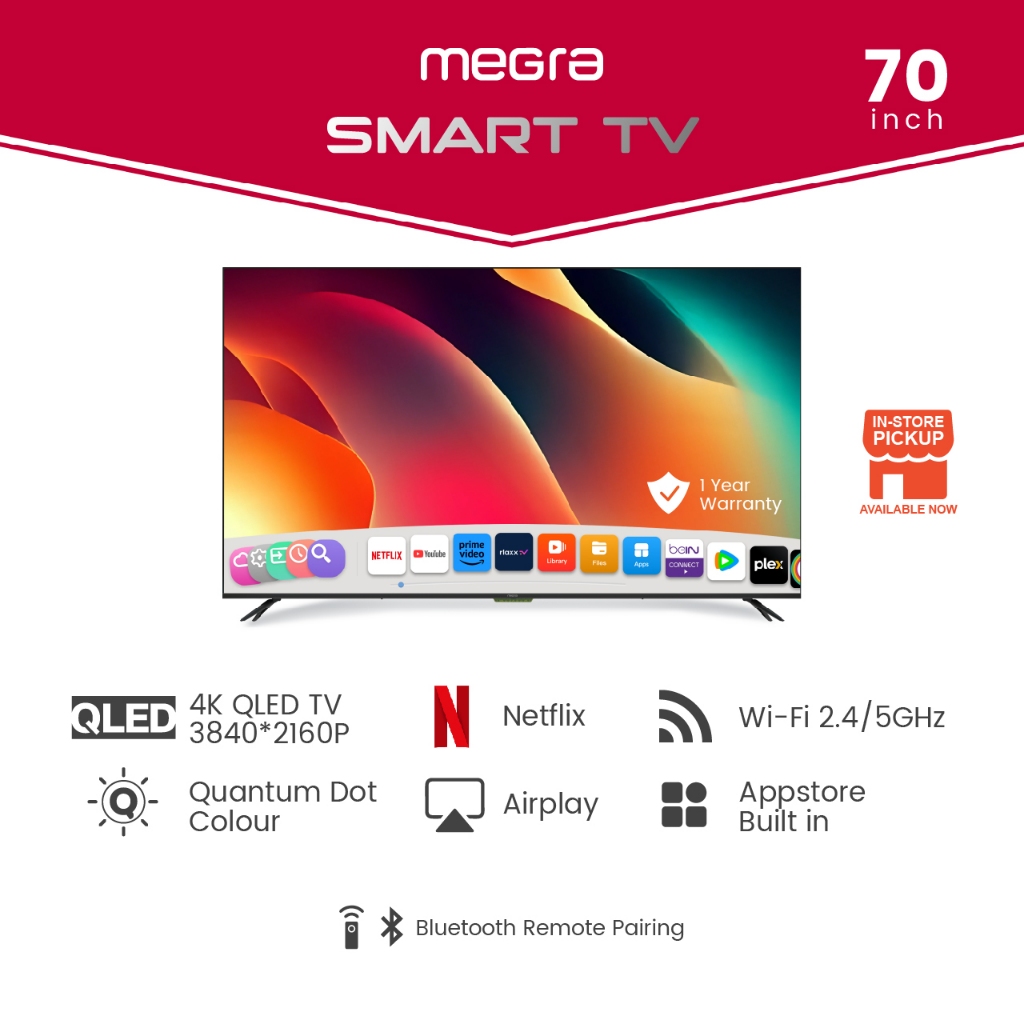 Megra TV 70 Inch QLED Smart TV 4K UHD Netflix Certified TV Smart ...