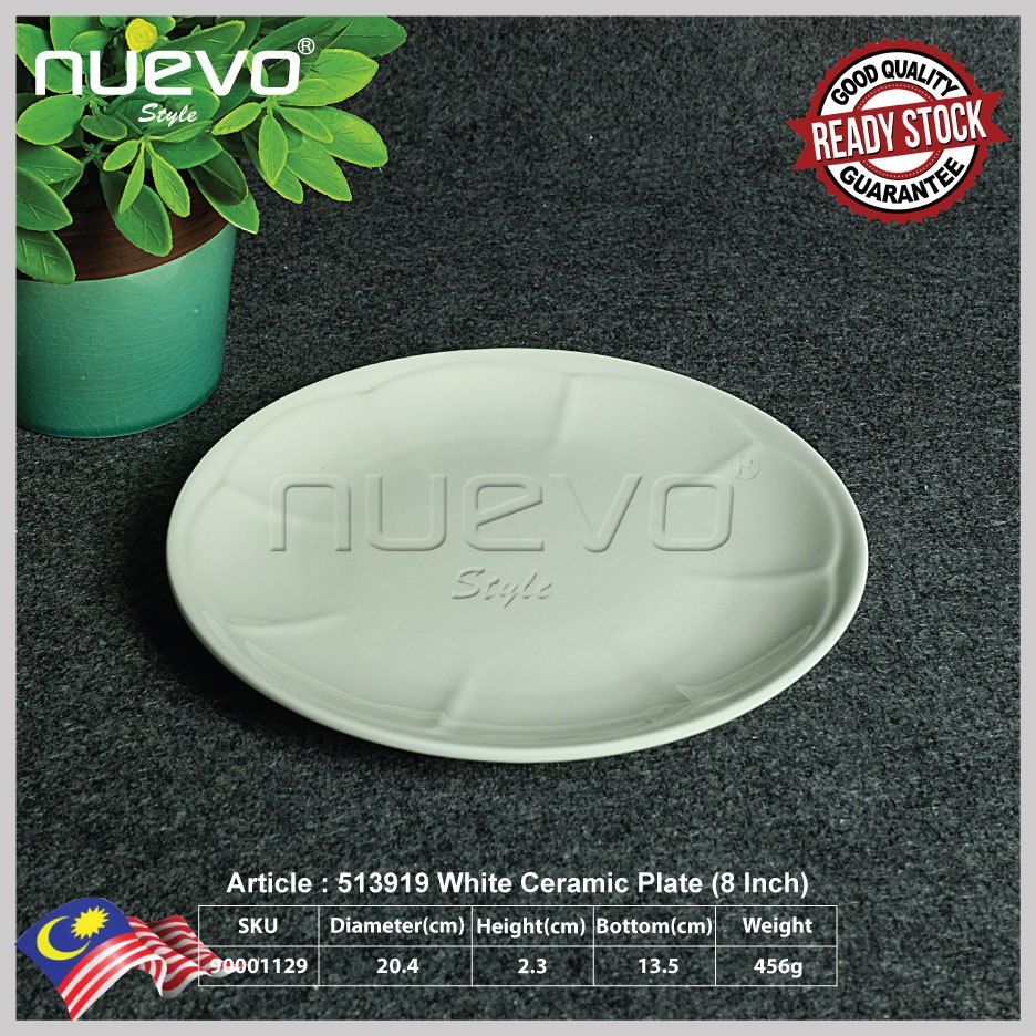 NUEVO 8 Inch White Ceramic Round Flower Pattern Plate 白色陶瓷圆花碟 Pinggan ...