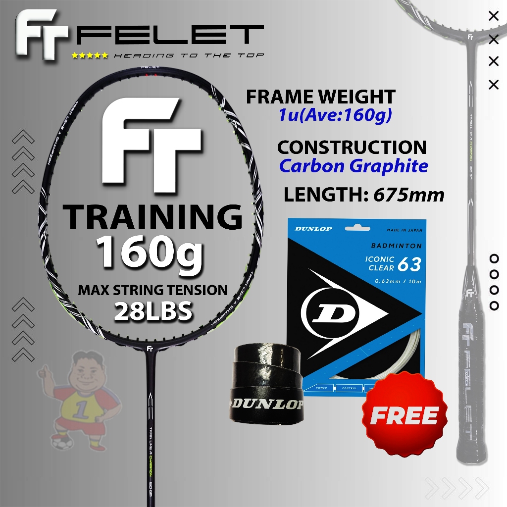 Felet Badminton Racket Training 160g 1U Max Tension 28 lbs (Free String ...