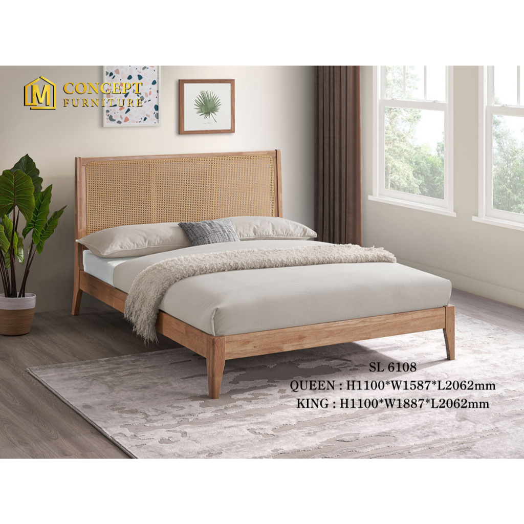 M CONCEPT SL6108 Rattan Design - SOLID WOOD Queen/King Bed Frame/Katil ...