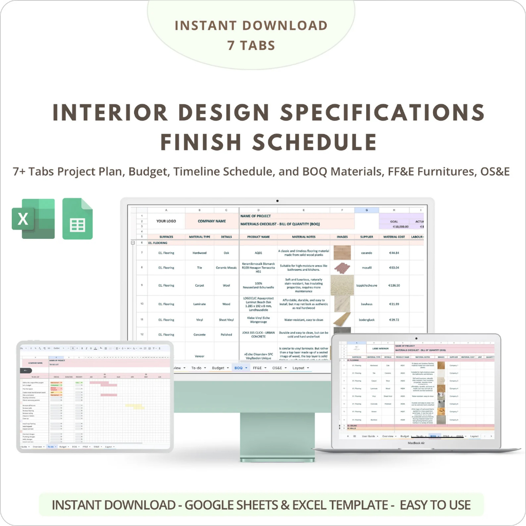 Interior Design Specification Template Renovation Planner Timeline ...