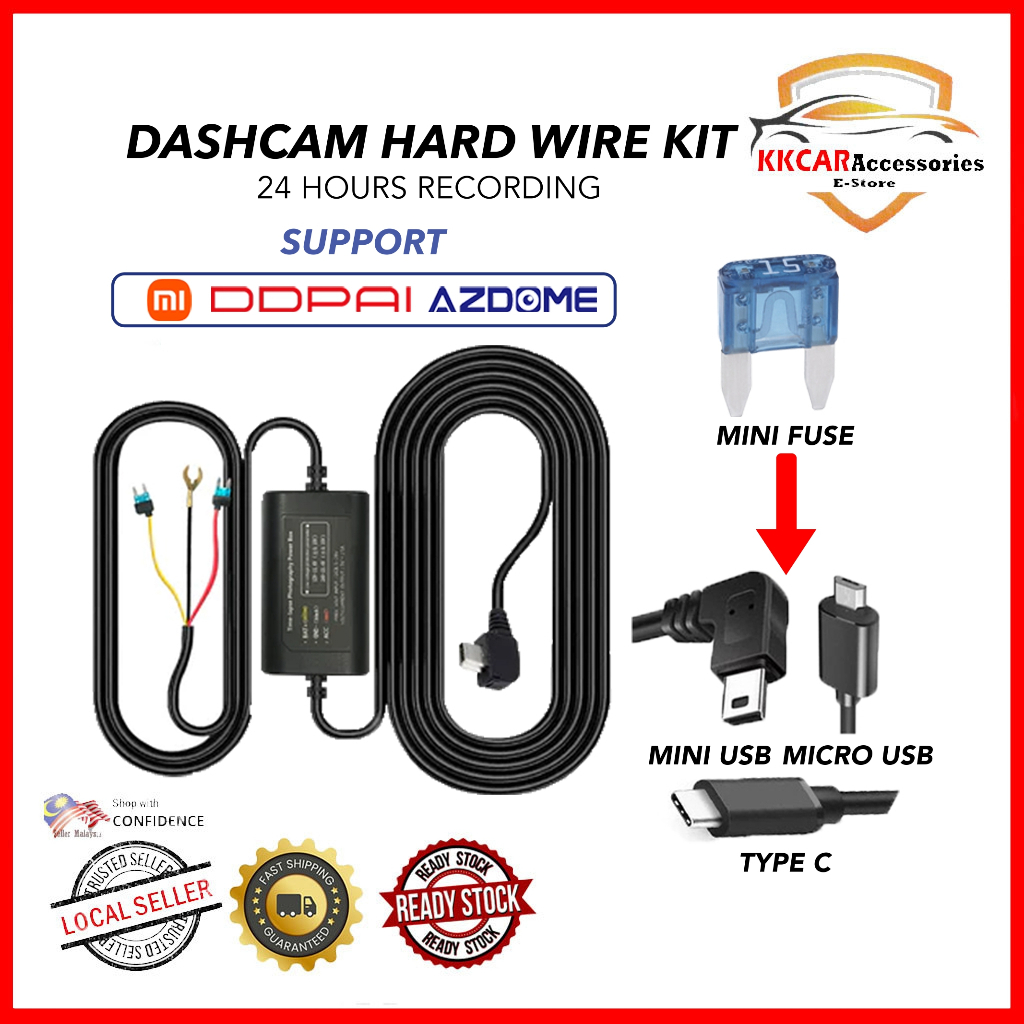 Hard Wire kit Fuse Box Car Recorder Type C Mini micro USB dvr dashcam ...