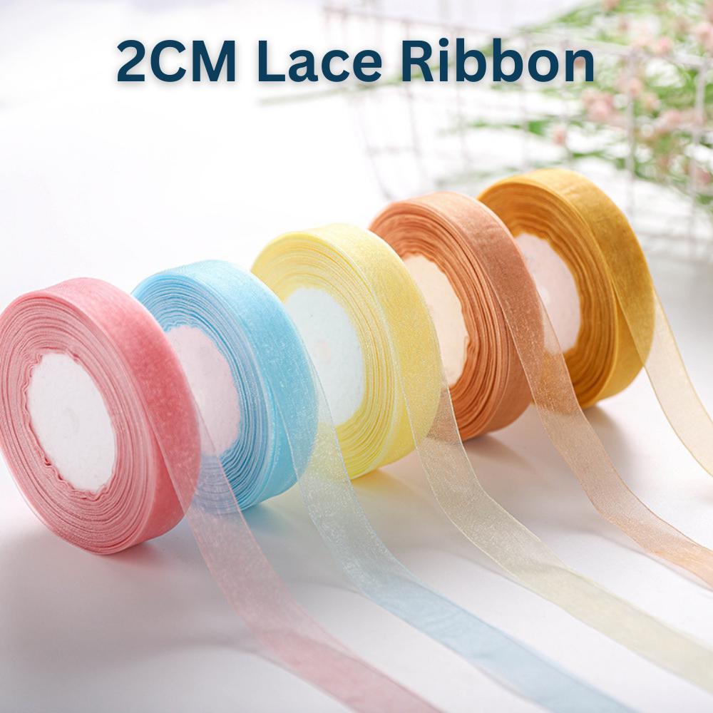 [45M] 2cm Lace Ribbon Reben Riben Gift Satin Organza Flower Bouquet Roll Happy Birthday Bunga ...