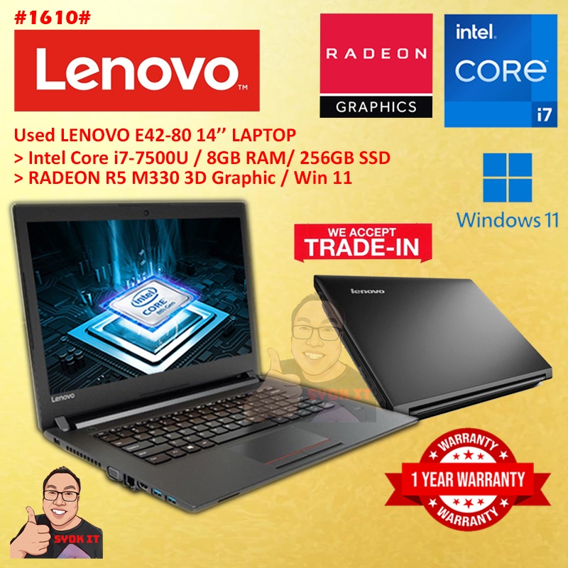 #1610 USED LENOVO E42-80 Intel Core i7-7500U 8G 256GB SSD AMD RADEON R5 ...