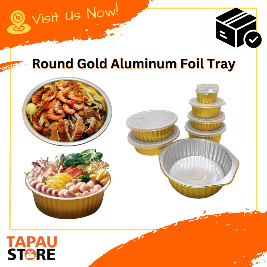 (Small Pack Set) Round Gold Aluminum Foil Tray / Baking Tray / Food ...