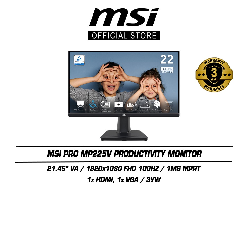 MSI PRO MP225V Business and Productivity Monitor (21.45"/FHD/VA/100Hz ...