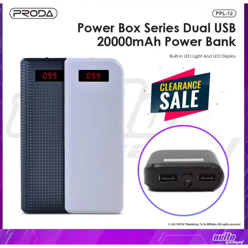 Remax PPL-12 Proda Dual 2 USB Output Power Bank with LED Flash Light (20000mAh) | Shopee Malaysia