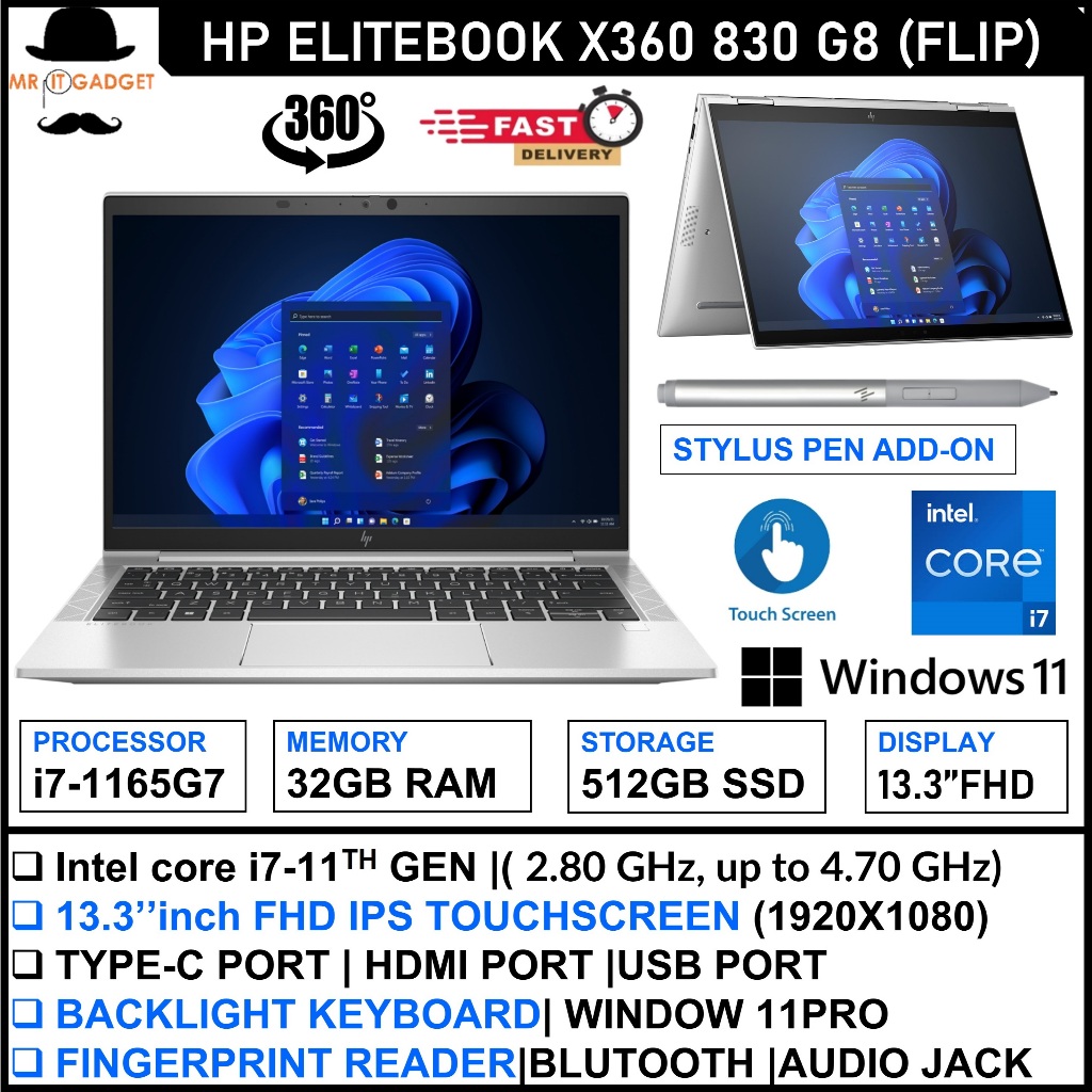 Hp Elitebook X360 1030/830 G2/G4/G3/G7/G8/X360 G8/X360 G6/X360 G5 13.3 Fhd Touch i7/i5 Win10/11 ...
