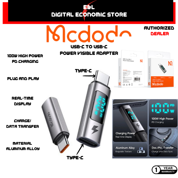 【1Yr Warranty】 MCDODO Digital Display USB-C to USB-C PD 100W Connector OT 6090 | Shopee Malaysia