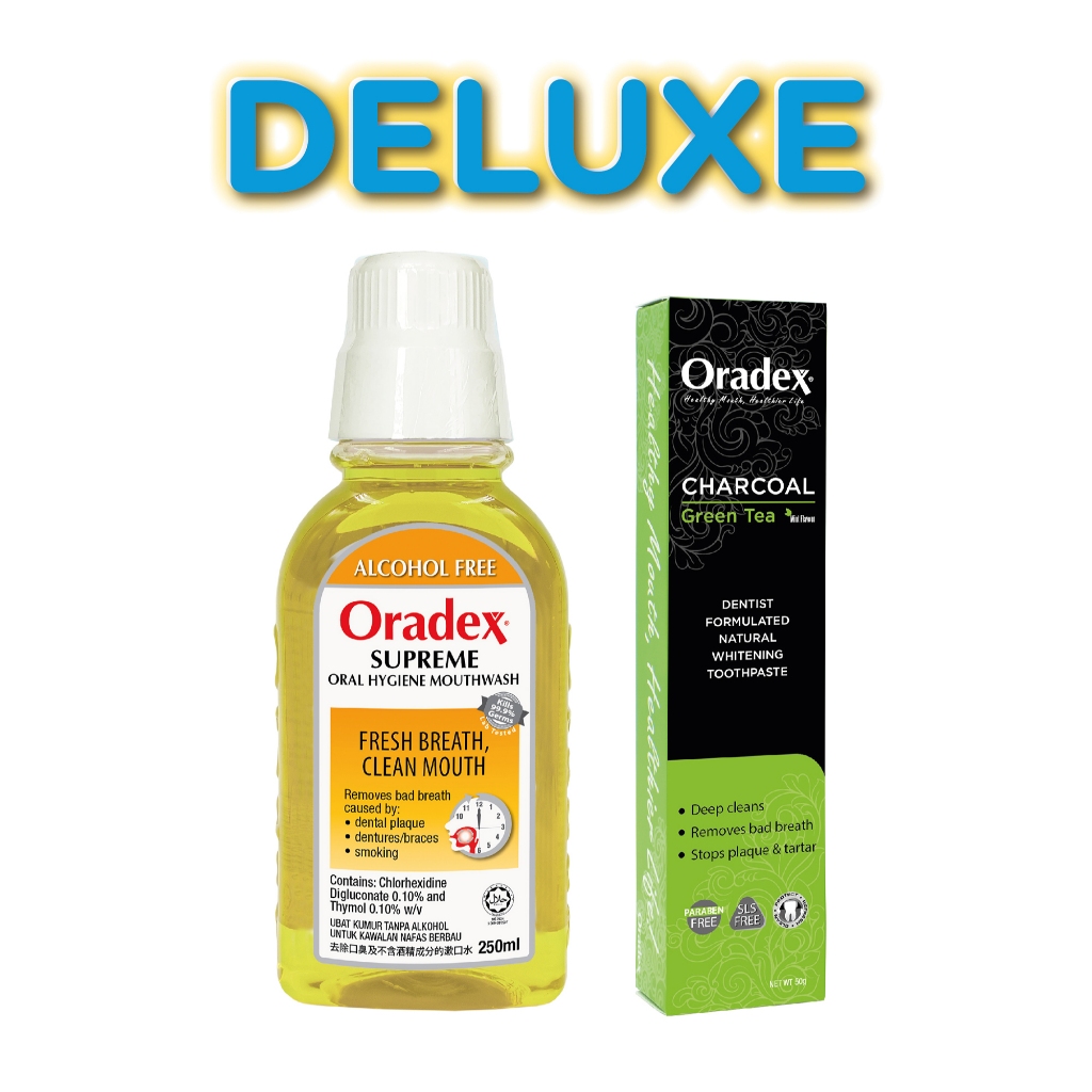 Oradex Supreme Mouthwash 250ml + Charcoal Green Tea Toothpaste 50g ...