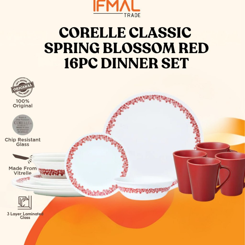 (Ready Stock!!) Corelle Classic Spring Blossom Red 16pc Dinner Set ...