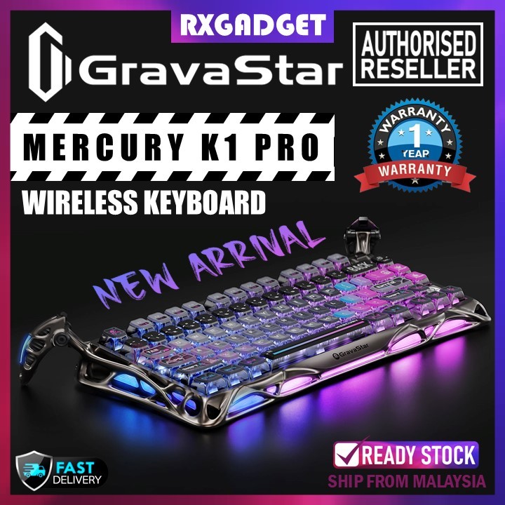 GravaStar Mercury K1 Pro Gaming Mechanical Keyboard Tri-Mode Connectivity Sci-Fi Design RGB ...