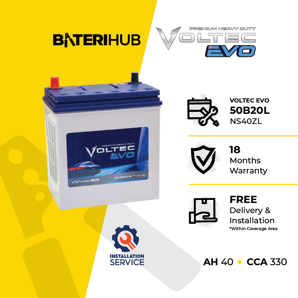 [Installation Provided] Bateri Kereta 50B20L Voltec EVO | Car Battery ...