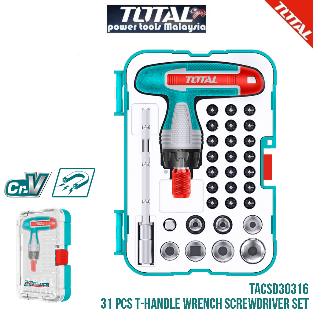 TOTAL T-Handle Wrench Screwdriver Set with plastic box (31pcs ...
