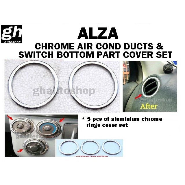 ALZA sporty chrome air cond duct & switch part rings set (5pcs ...