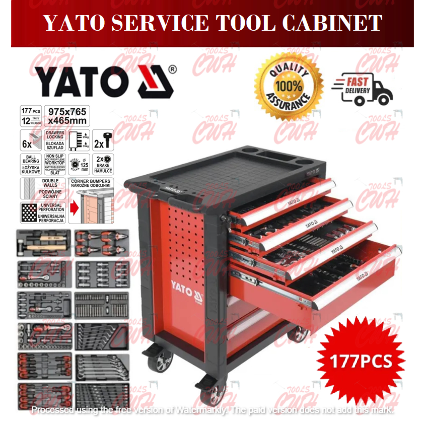 YATO 177PCS TOOL TROLLEY CABINET TOOLS SET SOCKET WRENCH SPANNAR SPANNER PLIER RATCHET ...