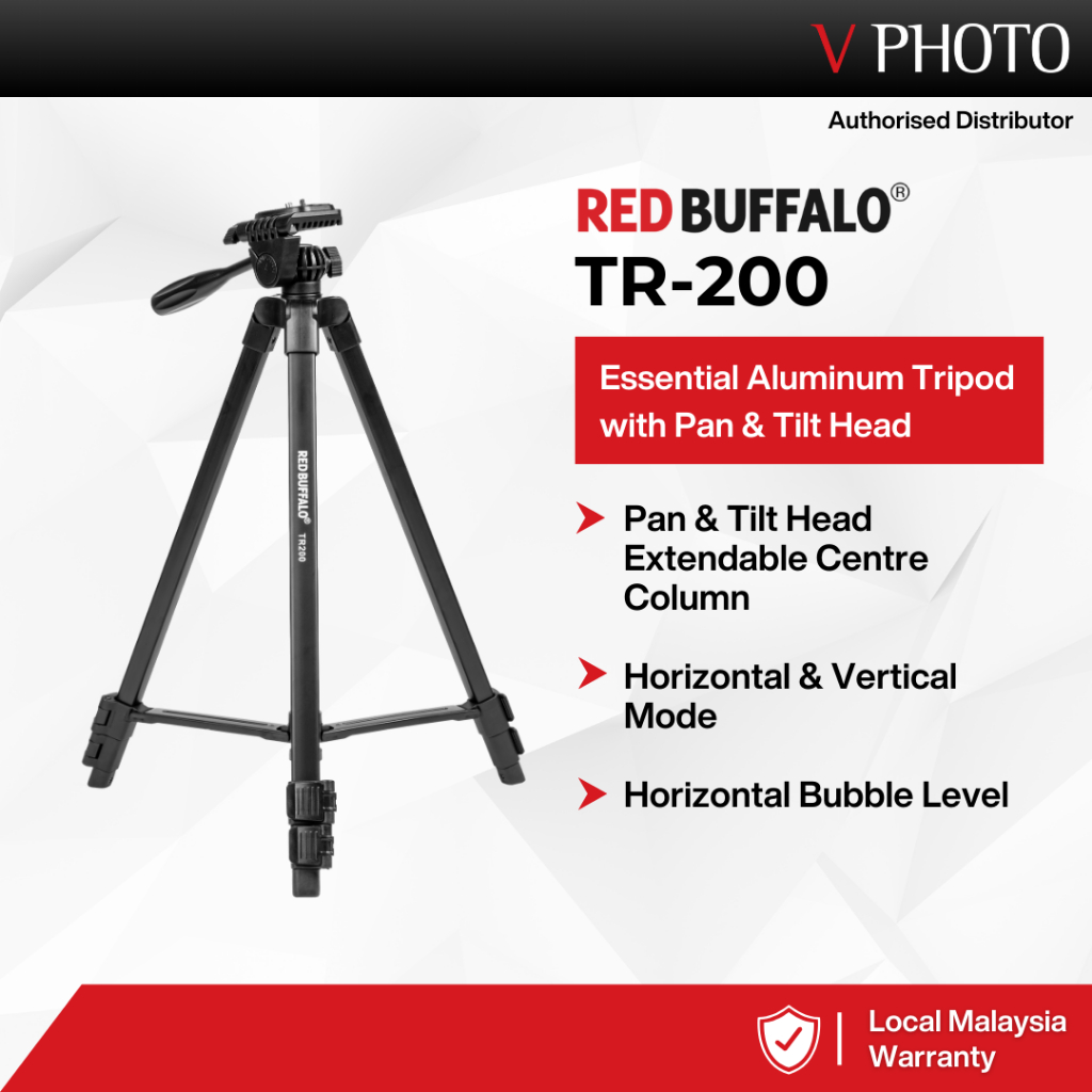 RED BUFFALO TR-200 TRIPOD ALUMINUM HIGH BLACK TRIPOD WITH BAG | Shopee ...