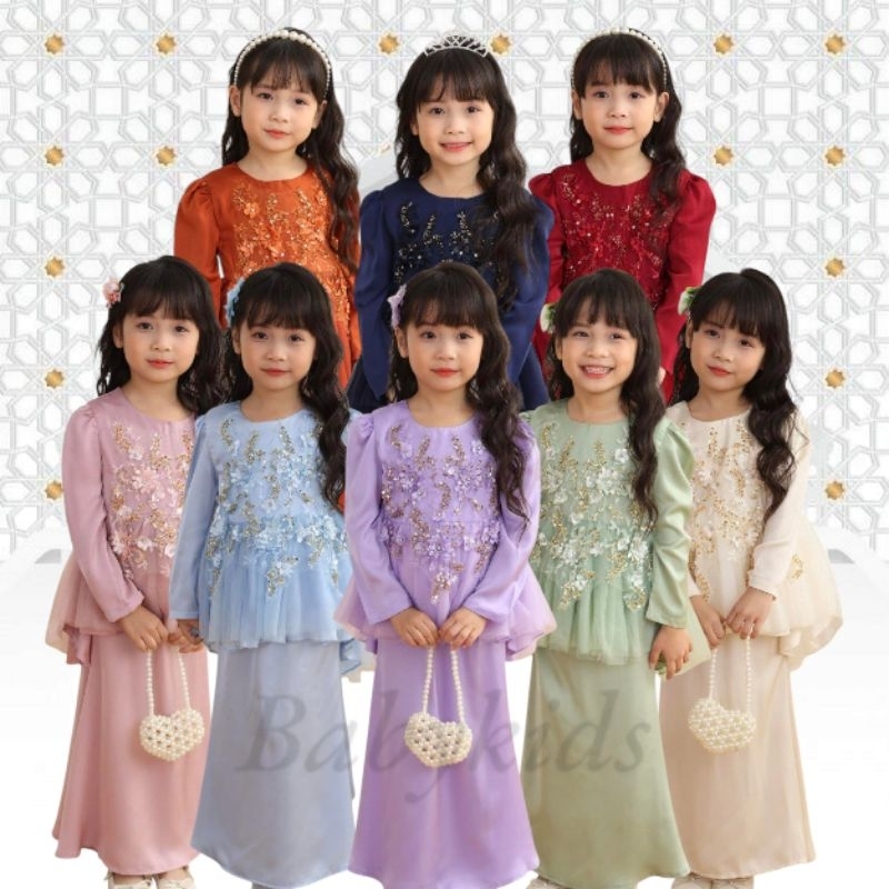 2025 Baju Raya Peplum tutu Moden lace Budak Malay traditional kids baby ...