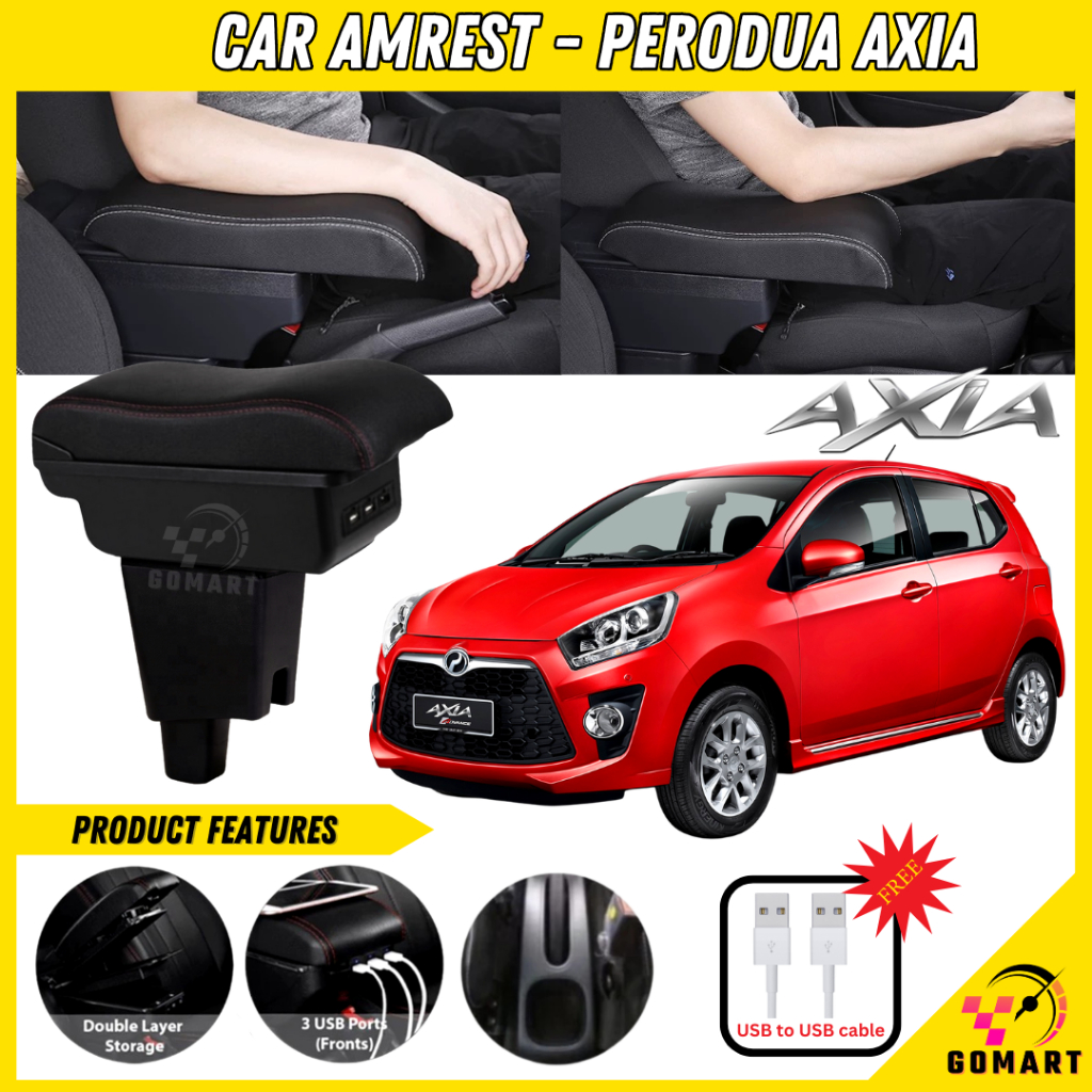PERODUA AXIA Car Arm rest Armrest USB Phone Charger Console Box Kotak ...
