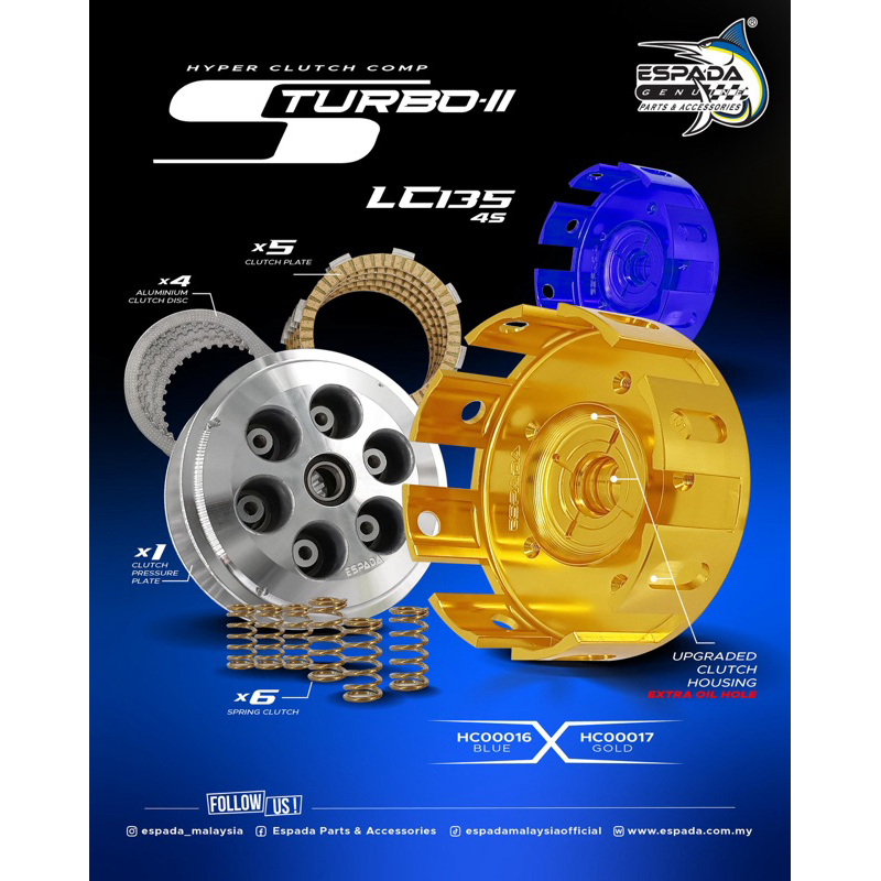 ESPADA HYPER CLUTCH LC135 4S FULL SET CNC SIAP CLUTCH PLATE SPRING ...