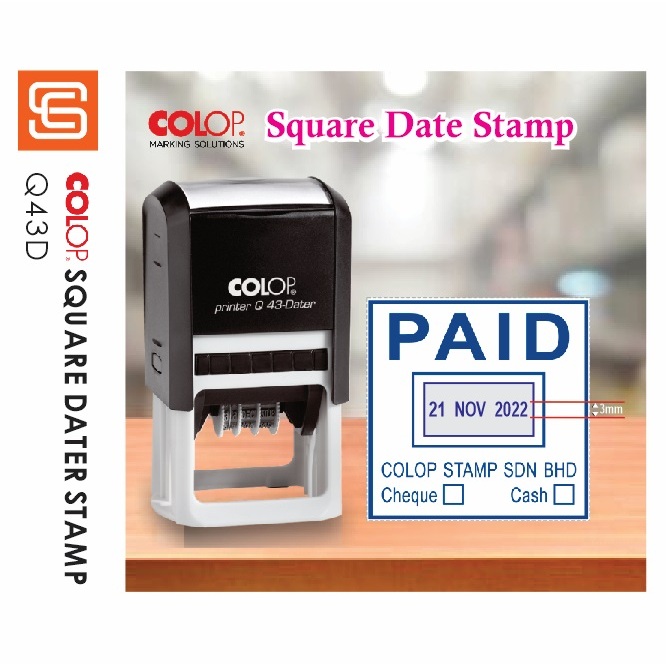 COLOP Q43D SQUARE DATE STAMP (YEAR 2024 TO 2035) CUSTOM MADE WORDING | Shopee Malaysia