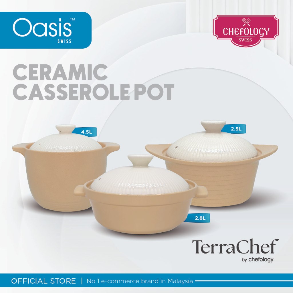 Chefology Terrachef Nano-ceramic Glaze Coating Casserole Pot Lid Non ...