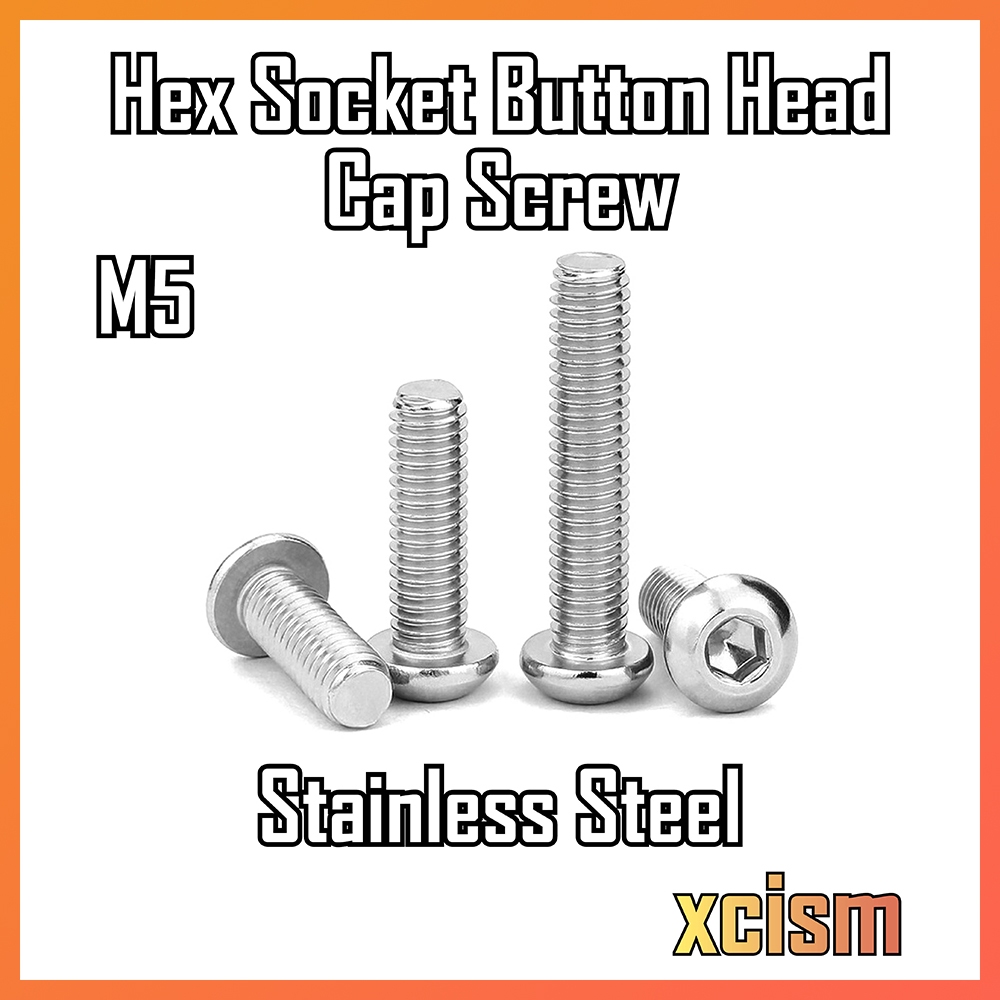 M5 Hex Socket Button Head Cap Screw Allen Key Bolt Skru Stainless Steel ...