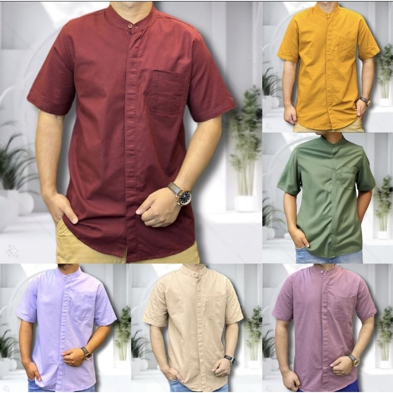 Mandarin Collar kemeja lelaki pendek baju lelaki style | Shopee Malaysia
