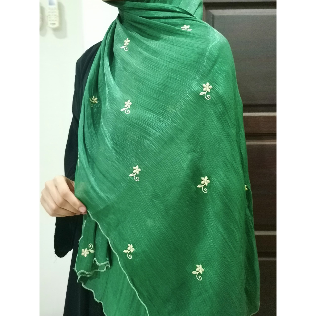 SCARF'D Shimmer Glossy Silk Shawl Floral Bunga Classic Embroidery Wrap ...