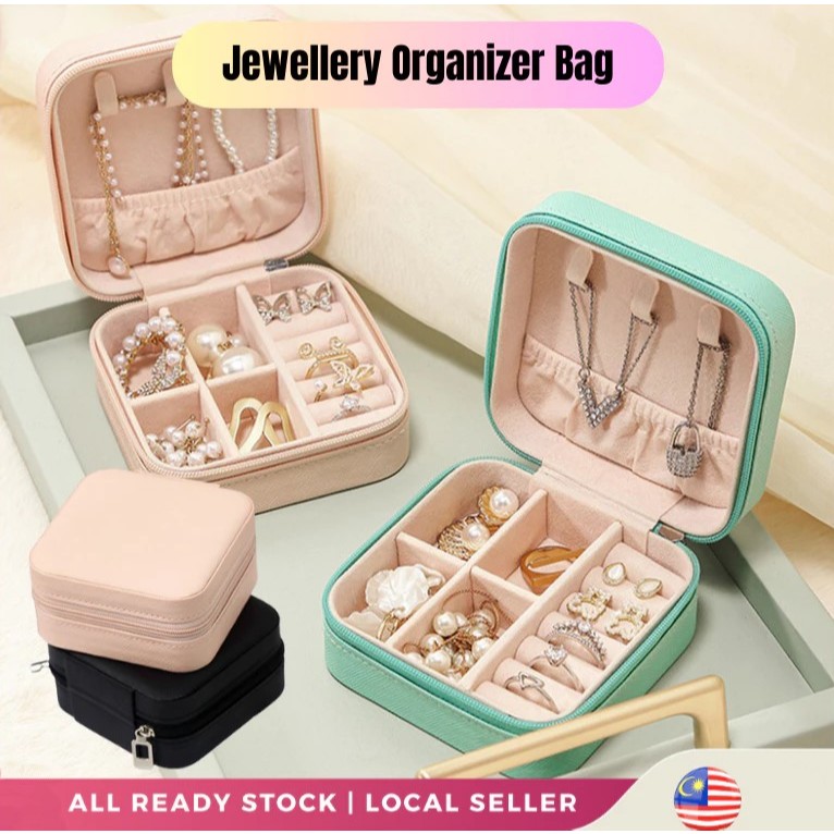 [Shopee Choice] Jewellery Box Organizer Travel PU Leather Emerald ...