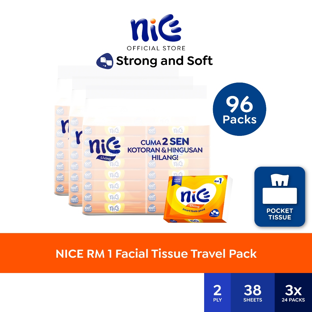 [Bundle of 3] Nice Facial Tissue Travel Pack (38 Sheets x 24 Packs x 3 ...