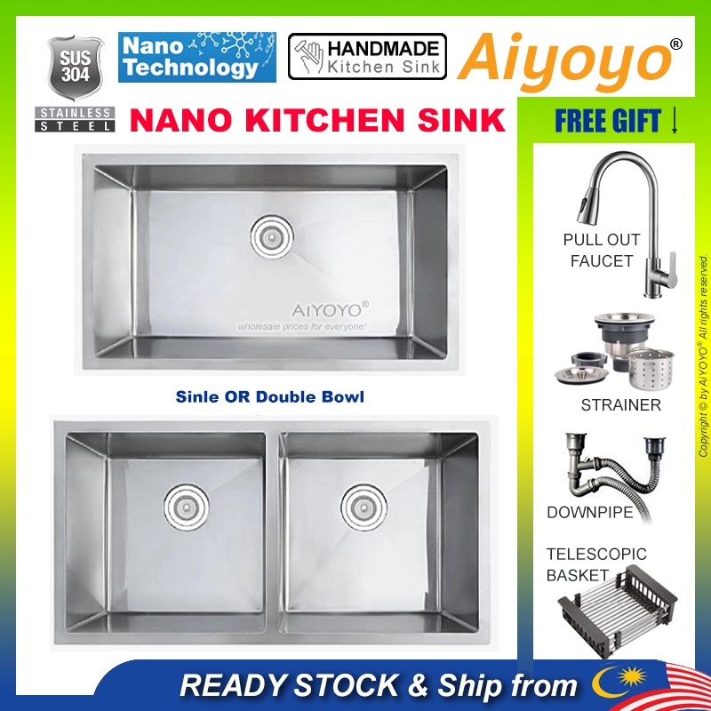 Nano Kitchen Sink Stainless Steel 304 Sinki Dapur Double Sink Double ...